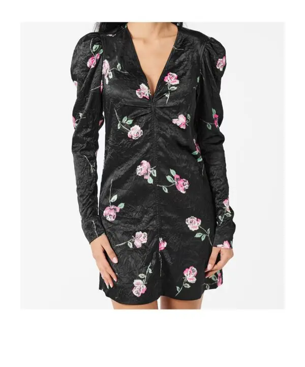 GANNI Floral V-neck Long Sleeve Mini Dress