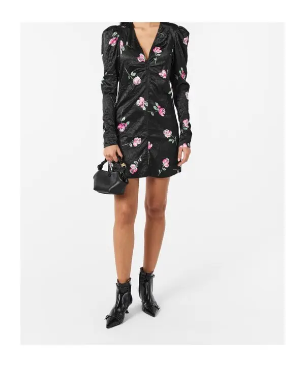 GANNI Floral V-neck Long Sleeve Mini Dress