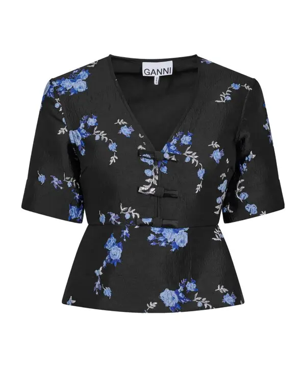 GANNI Floral Print Peplum Top