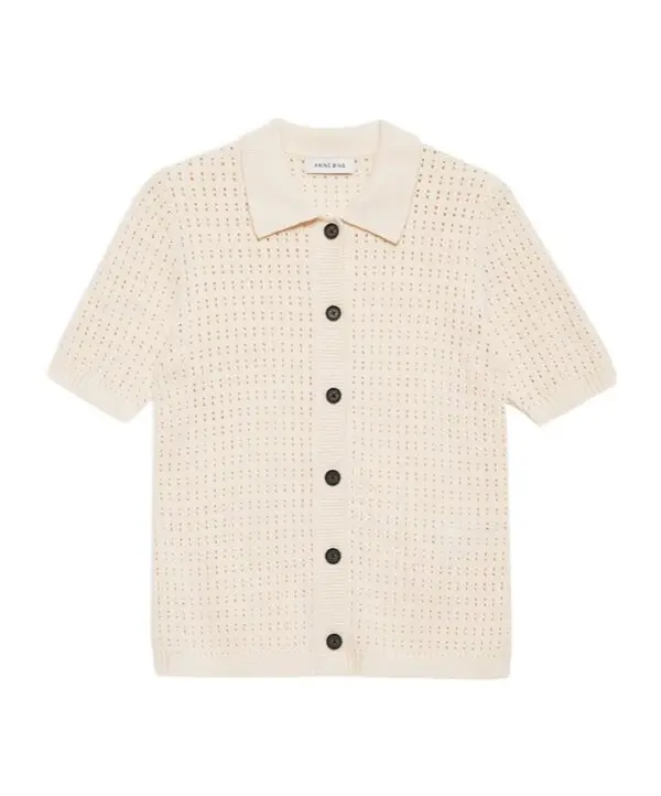 ANINE BING Short Sleeve Shirt With Classic Collar - White
