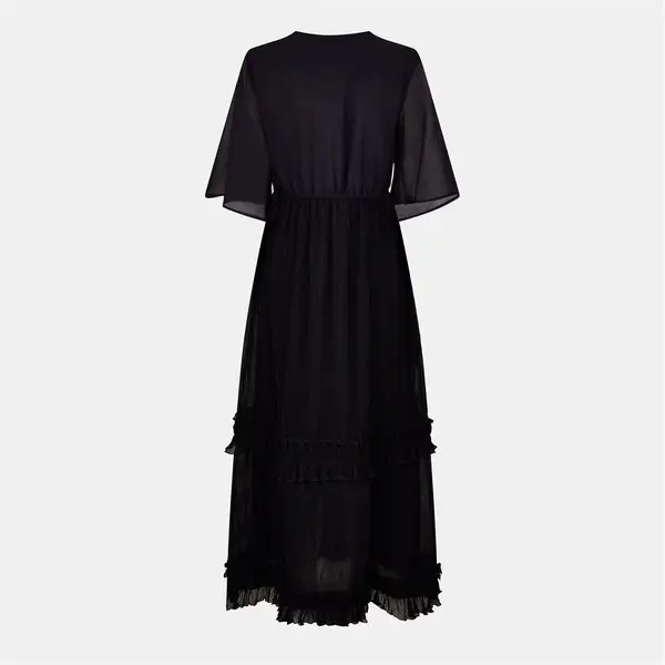 GANNI Ruffled Short Sleeve Maxi Dress - Black