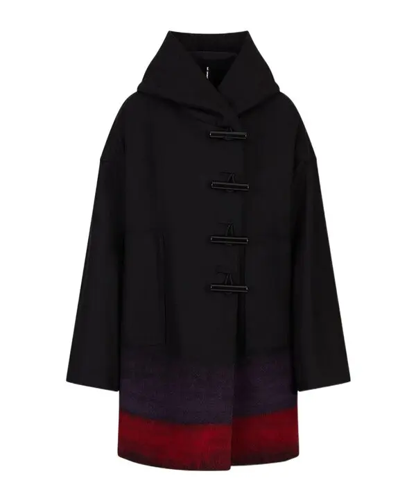 Emporio Armani Hooded Coat With Horn Fasteners And Contrasting Hem