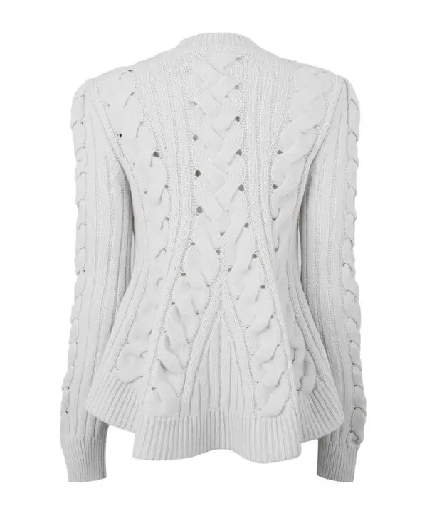 Alexander McQueen Cable Crew Neck Jumper With Peplum Hem