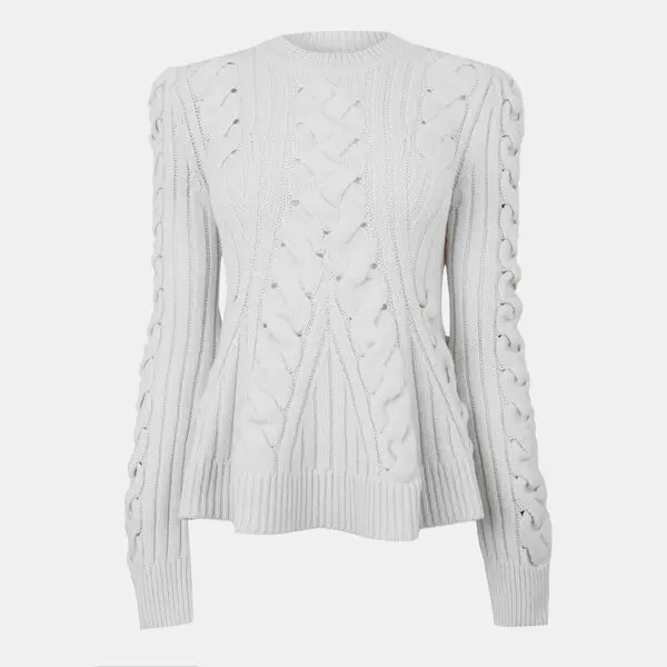 Alexander McQueen Cable Crew Neck Jumper With Peplum Hem