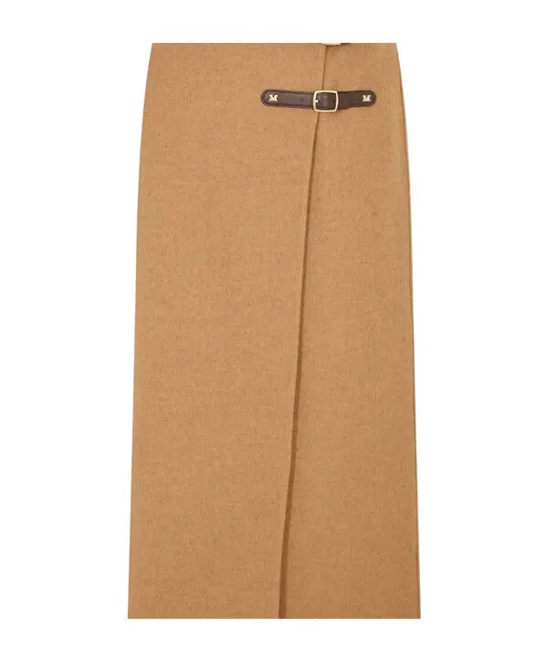 Max Mara Woolen Midi Skirt With Belted Detail