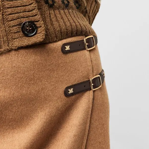 Max Mara Woolen Midi Skirt With Belted Detail