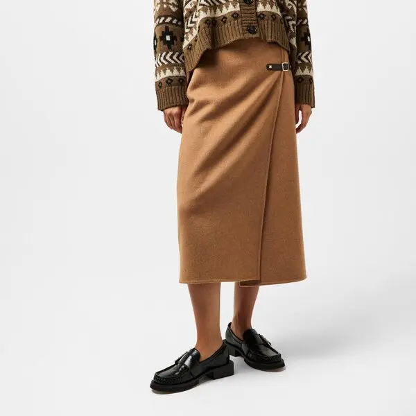 Max Mara Woolen Midi Skirt With Belted Detail