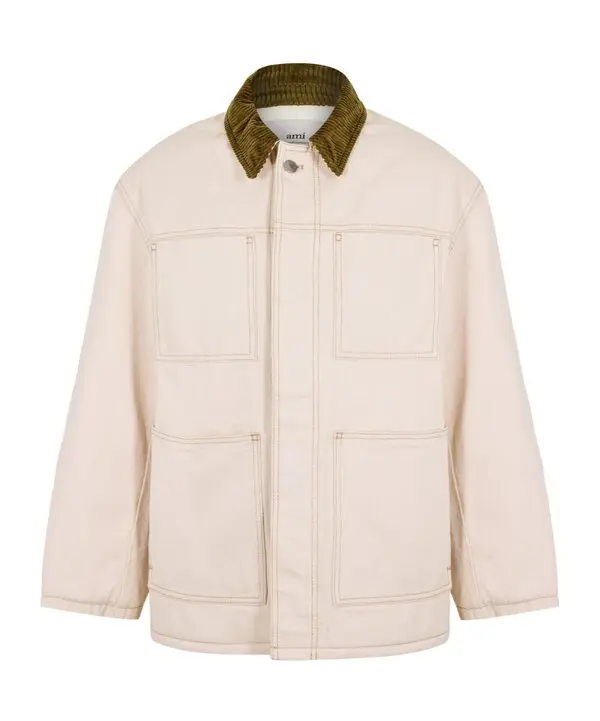 AMI Paris Workwear Jacket With Corduroy Collar
