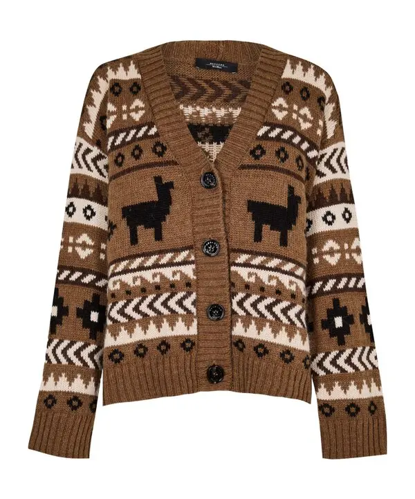 Max Mara V-neck Fair Isle Knit Cardigan With Animal Motifs - Brown