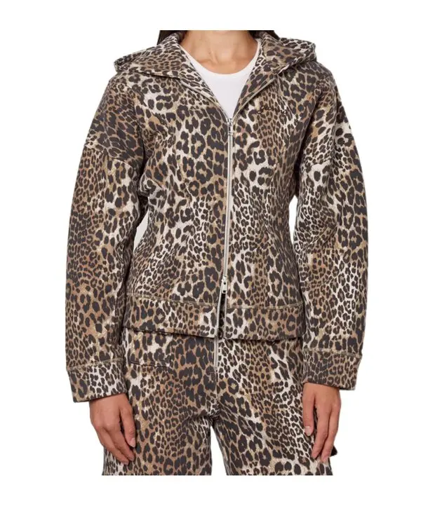 GANNI Zip-up Hoodie With Long Sleeves And All-over Print