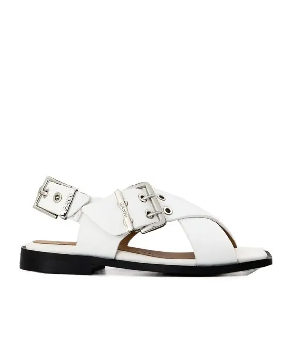 GANNI Buckle Flat Sandals - White