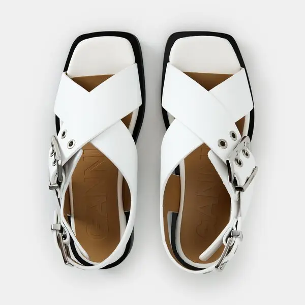 GANNI Buckle Flat Sandals - White