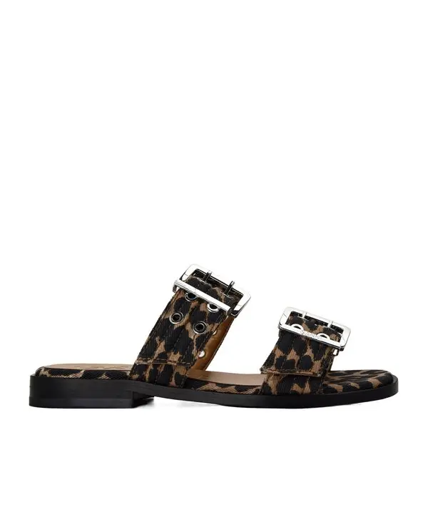 GANNI Open Toe Buckle Slides - Black