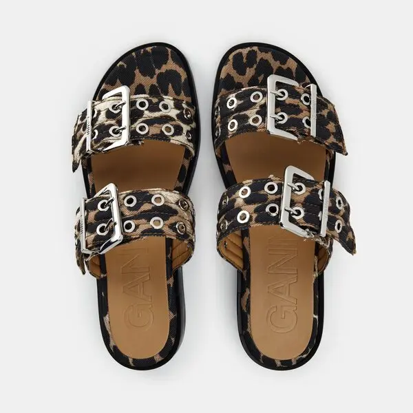 GANNI Open Toe Buckle Slides - Black