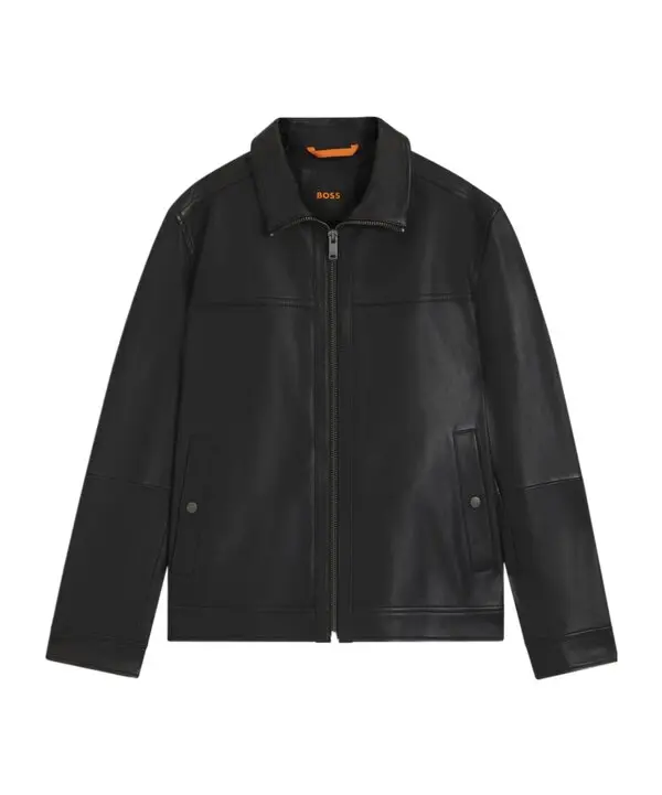 Hugo Boss Jorest Leather Jacket, Logo-embellished Hardware