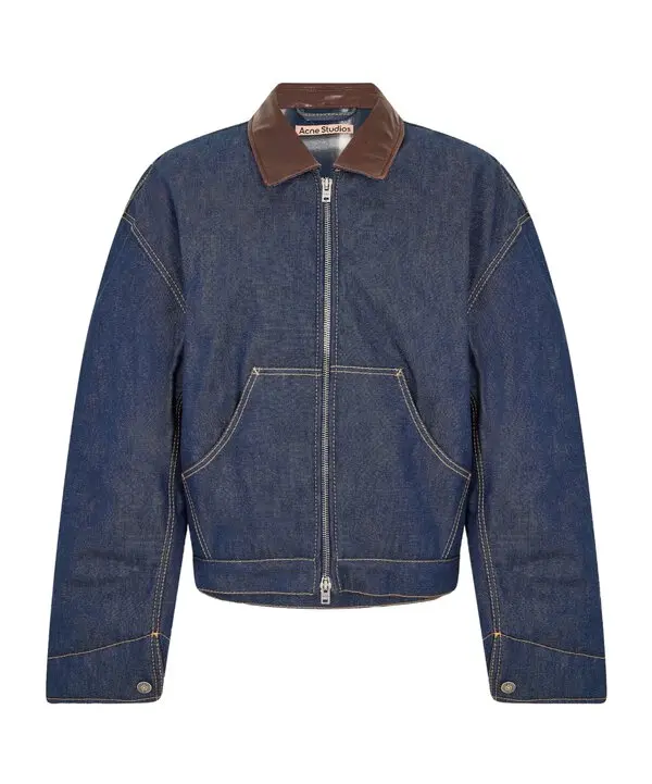 Acne Studios Denim Trucker Jacket With Leather Collar
