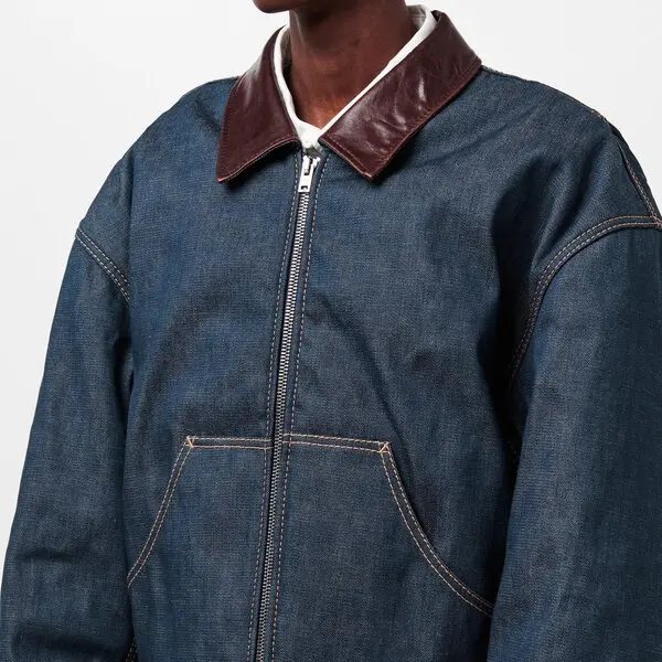 Acne Studios Denim Trucker Jacket With Leather Collar