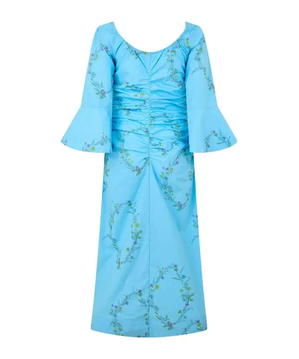 GANNI Floral Print Ruched Midi Dress