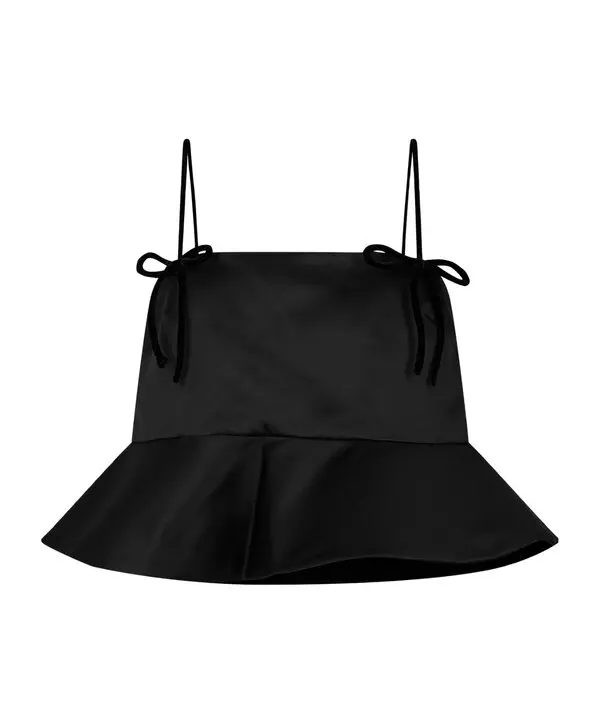 GANNI Strapless Peplum Top With Bow Detail Spaghetti Straps - Black