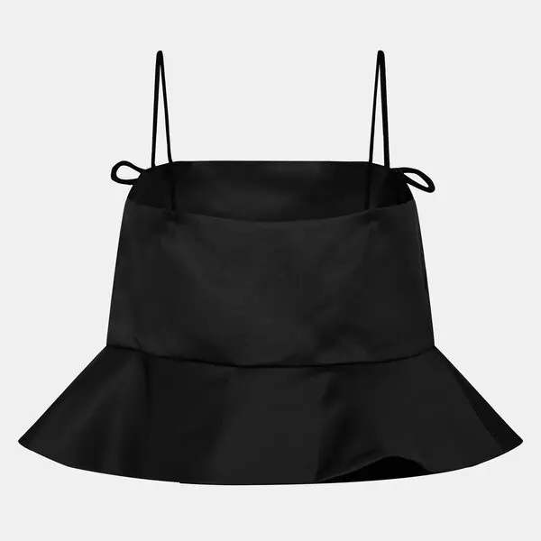 GANNI Strapless Peplum Top With Bow Detail Spaghetti Straps