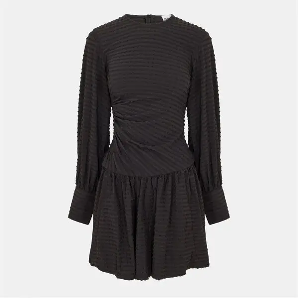 GANNI Long-sleeve Pleated Mini Dress - Black
