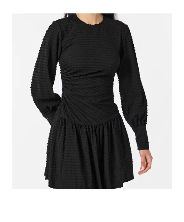 GANNI Long-sleeve Pleated Mini Dress - Black