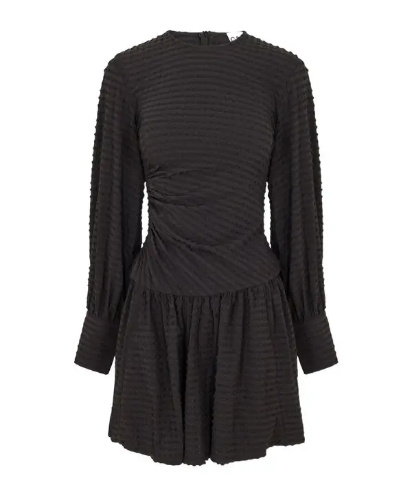 GANNI Long-sleeve Pleated Mini Dress - Black