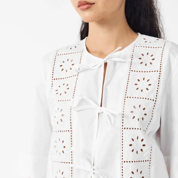 GANNI Embroidered Cotton Blend Top