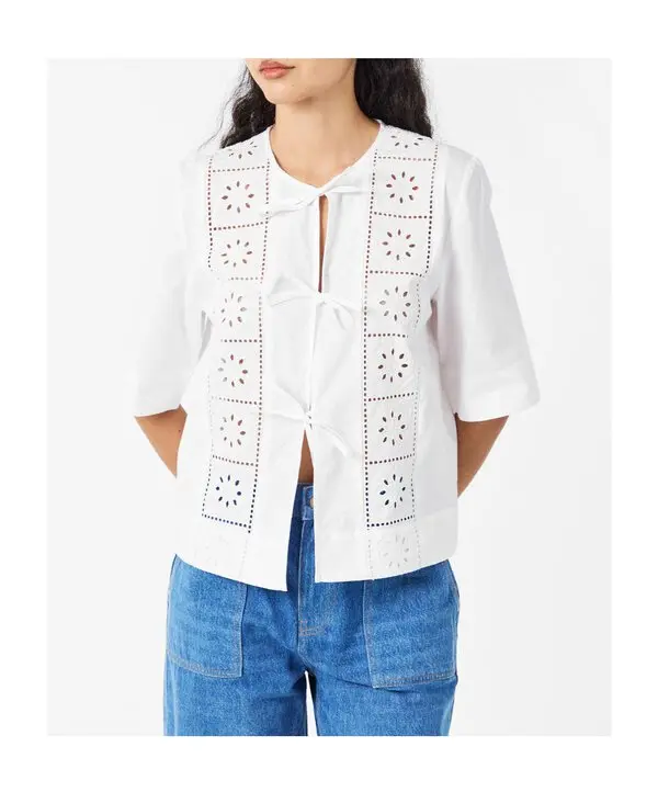 GANNI Embroidered Cotton Blend Top