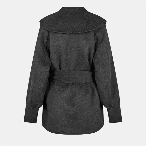 GANNI Belted Wool Coat - Black