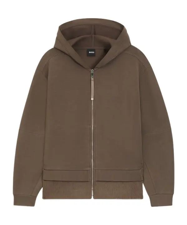 Hugo Boss Zip Up Hooded Fleece Top With Logo Patch