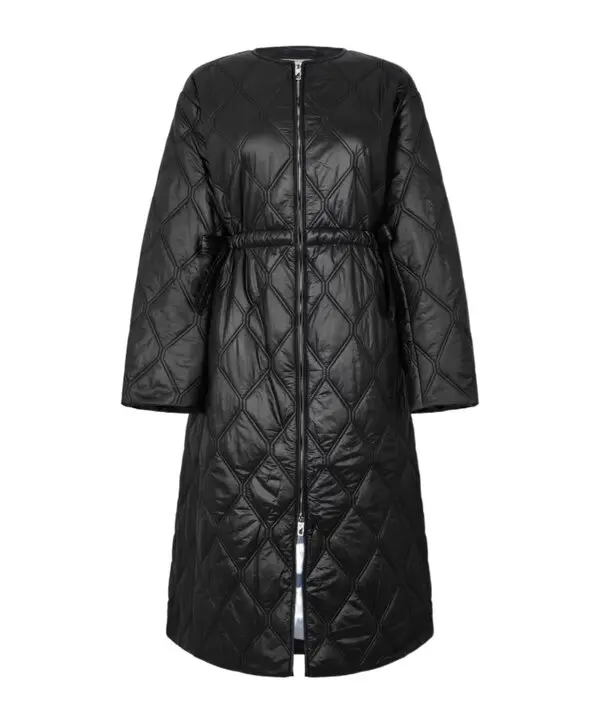 GANNI Quilted Long Coat With Elasticated Waist