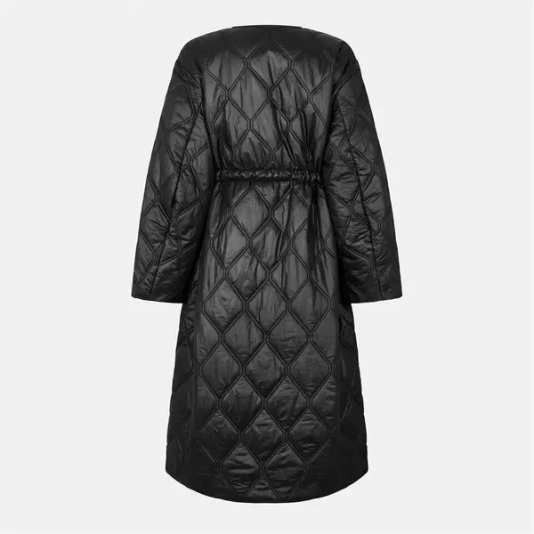 GANNI Quilted Long Coat With Elasticated Waist