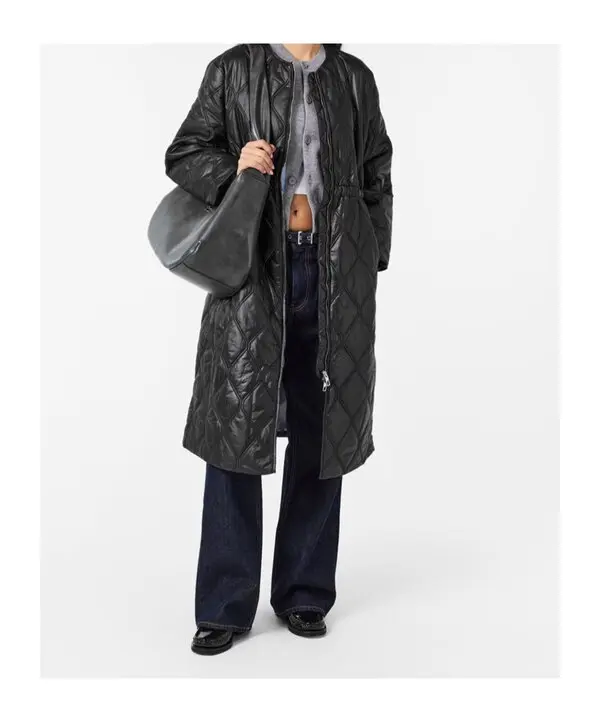 GANNI Quilted Long Coat With Elasticated Waist