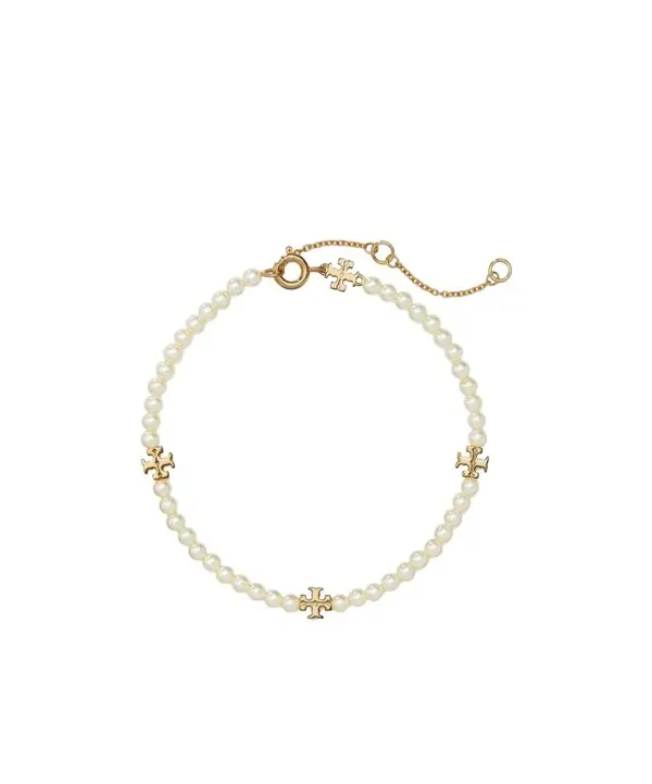 Tory Burch Kira Pearl And Logo Choker Necklace - Yellow