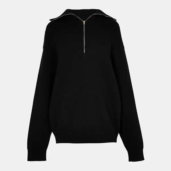 Balenciaga Quarter Zip Knit Top - Black