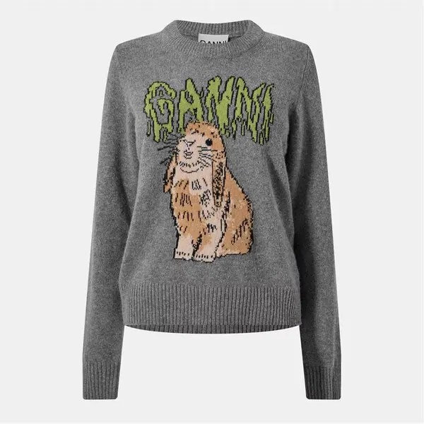 GANNI Bunny Intarsia Crewneck Sweater