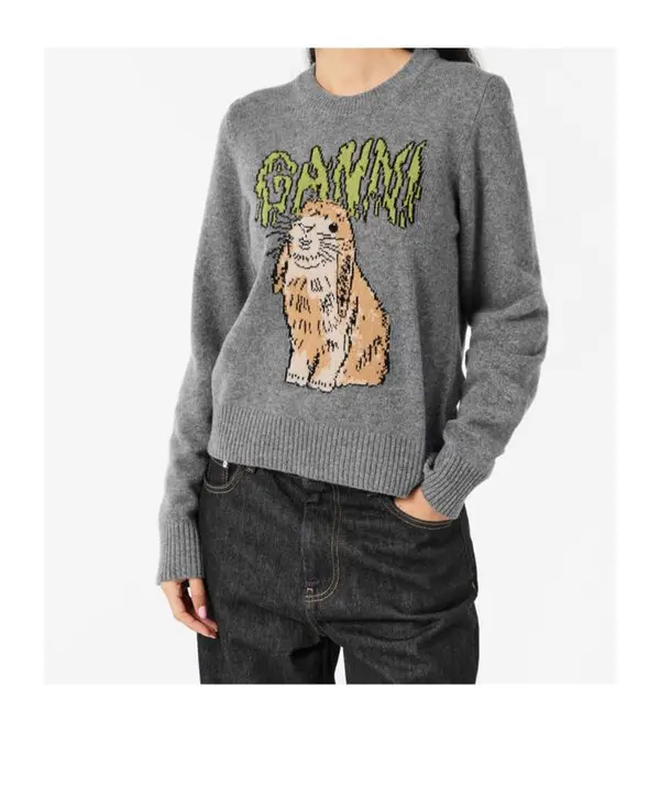 GANNI Bunny Intarsia Crewneck Sweater