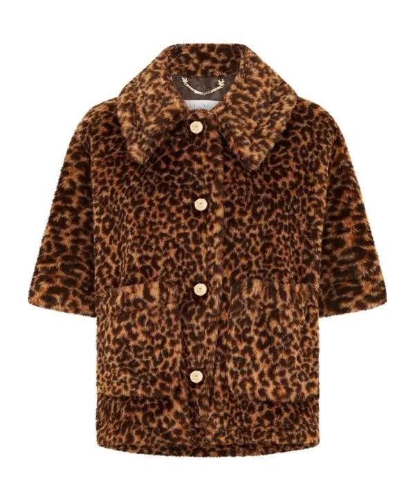 Max Mara Faux Fur Leopard Print Shawl Jacket