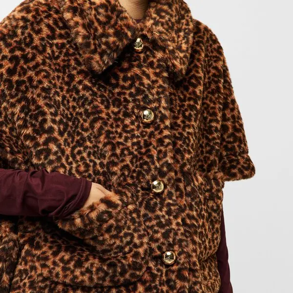 Max Mara Faux Fur Leopard Print Shawl Jacket