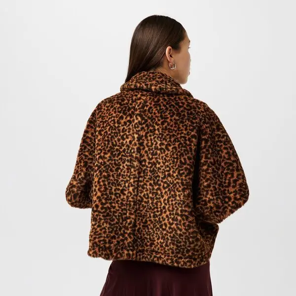 Max Mara Faux Fur Leopard Print Shawl Jacket