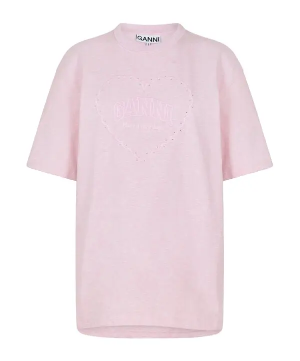 GANNI Logo Embroidered Heart T-shirt - Pink