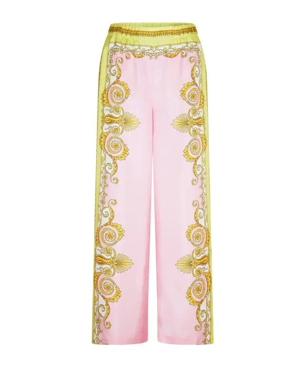 Versace Wide Leg Barocco Silk Trousers