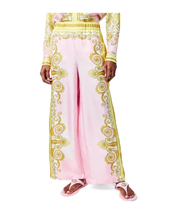 Versace Wide Leg Barocco Silk Trousers