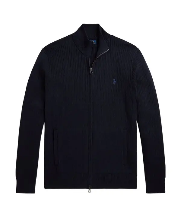Polo Ralph Lauren Ribbed Knit Full-zip Sweater With Stand Collar