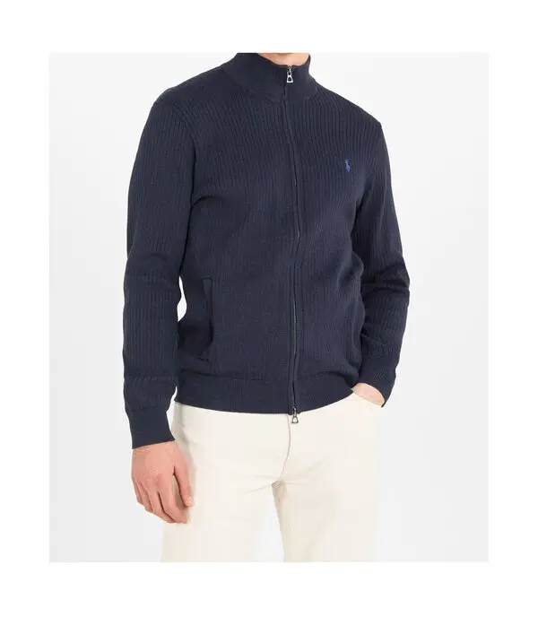 Polo Ralph Lauren Ribbed Knit Full-zip Sweater With Stand Collar