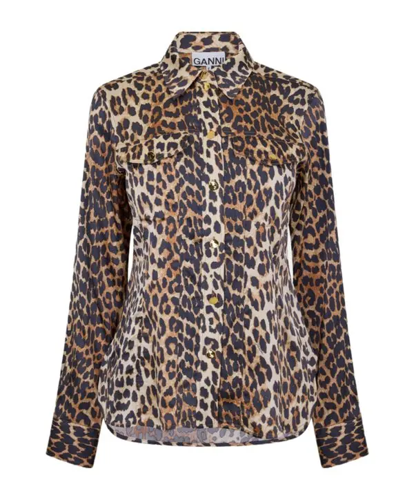 GANNI Slim Fit Leopard Print Shirt