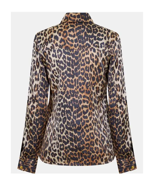 GANNI Slim Fit Leopard Print Shirt