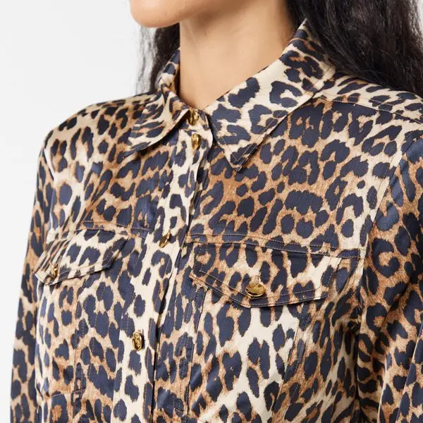 GANNI Slim Fit Leopard Print Shirt
