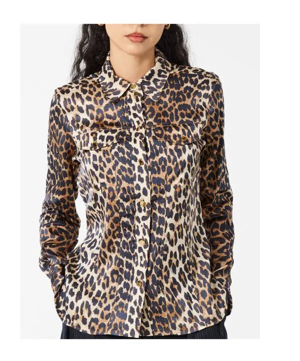GANNI Slim Fit Leopard Print Shirt